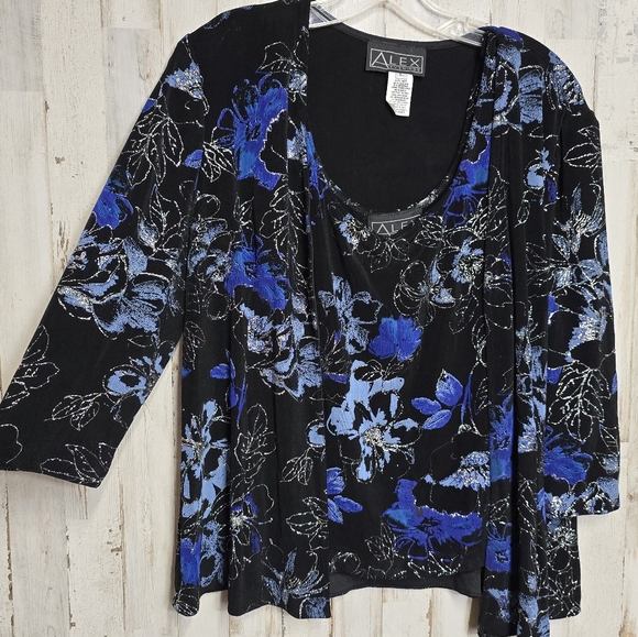 Alex Evenings | Tops | Alex Evenings Set Jacket Tank L Black Blue ...